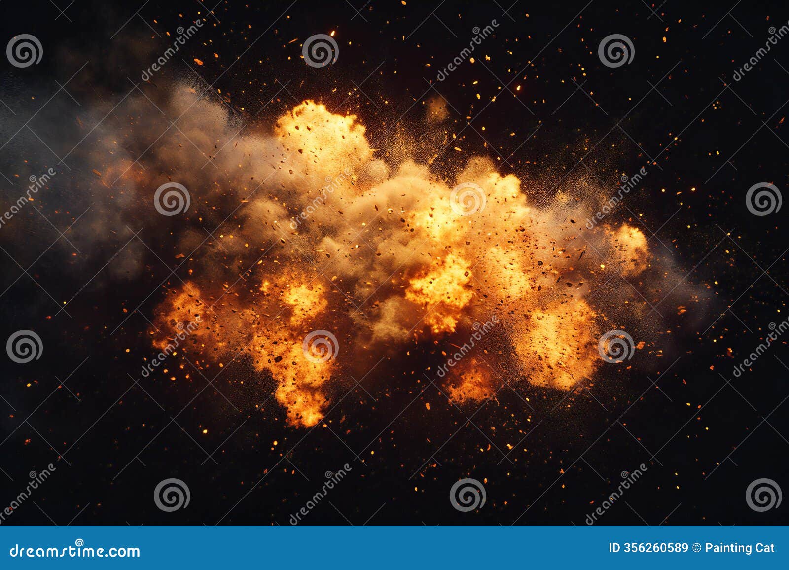 Explosion of Fire and Smoke on Black Background Stock Illustration ...
