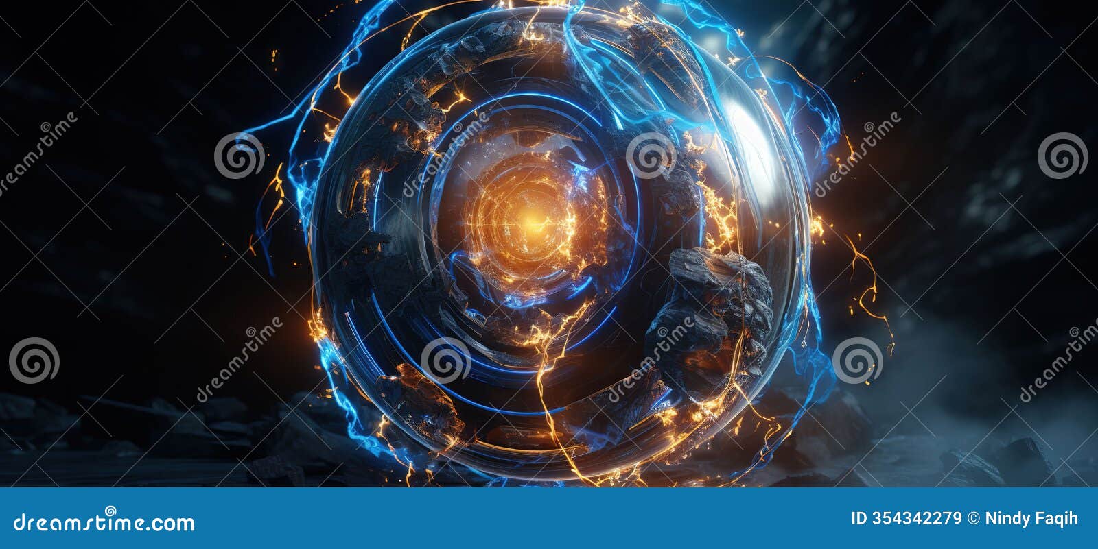 Explosion of Fireball Electrical Energy, Elemental Stock Illustration ...