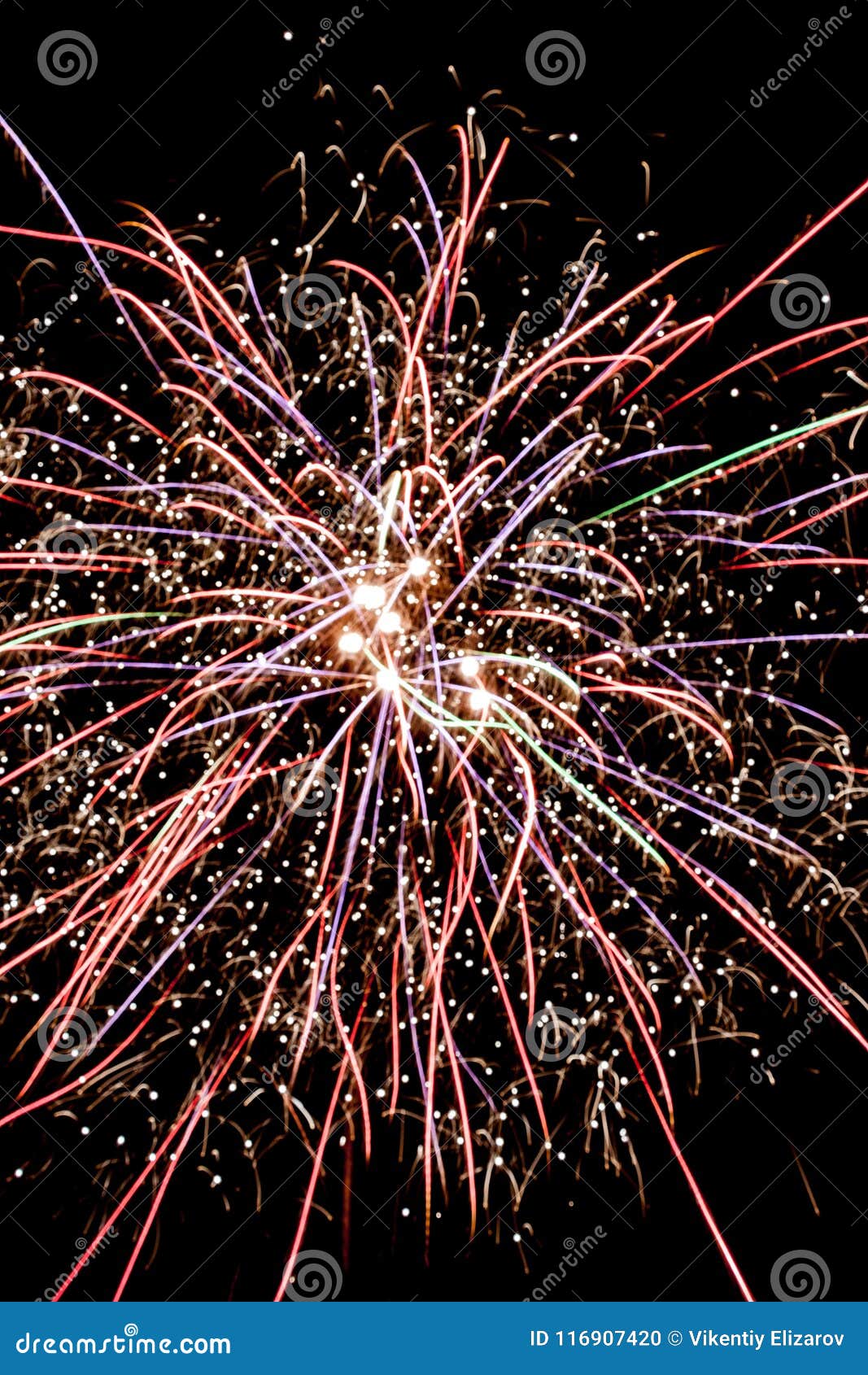 Explosion of Firework Against the Background of the Night Sky. Multi ...