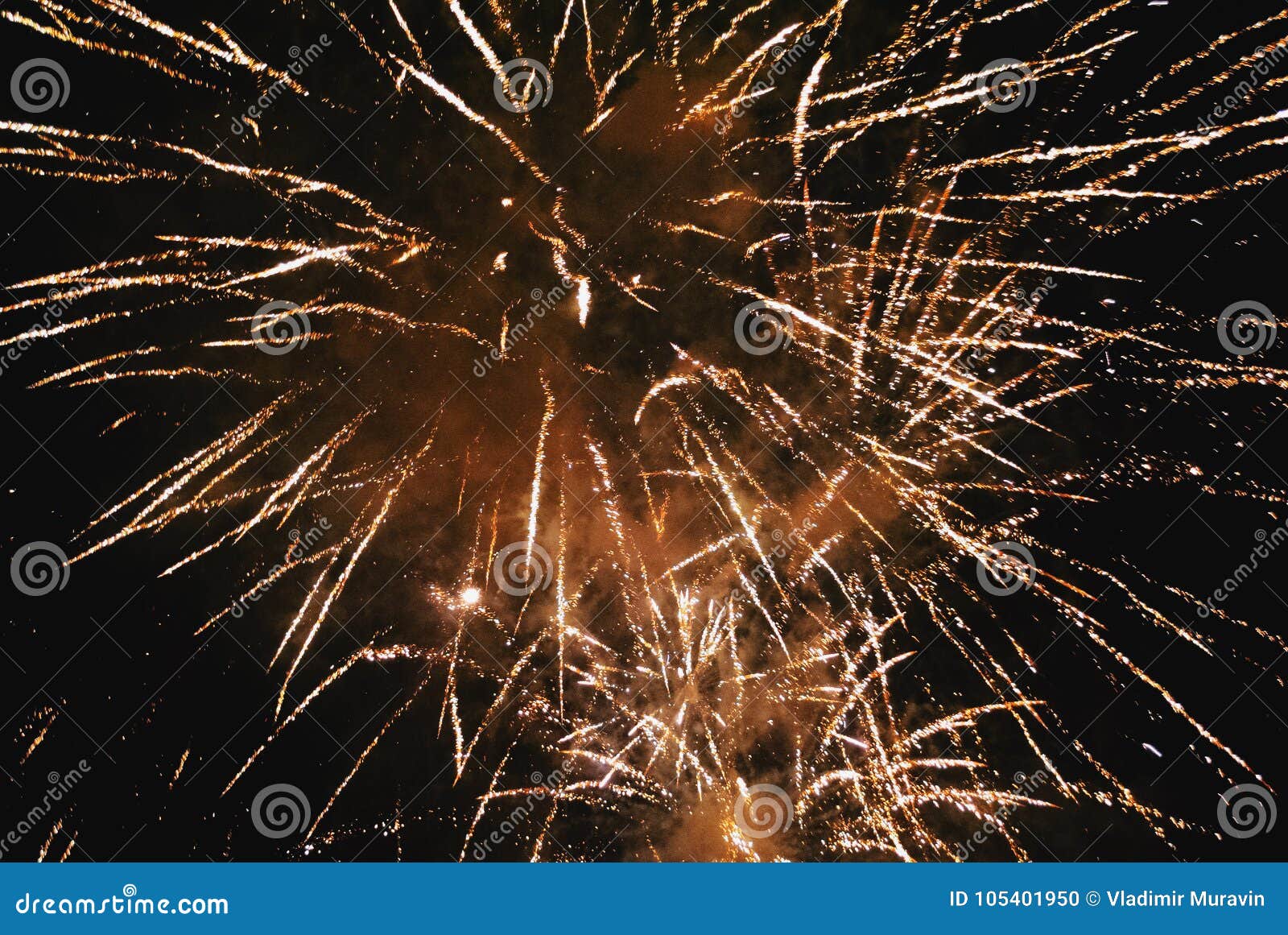 Exploding Golgen Bright Fireworks Against a Night Sky Stock Photo ...