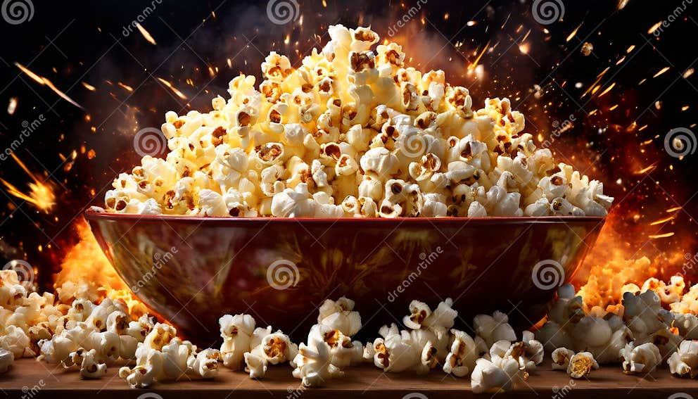 Explosion of Freshly Popped Popcorn in a Vibrant Bowl Stock Image ...
