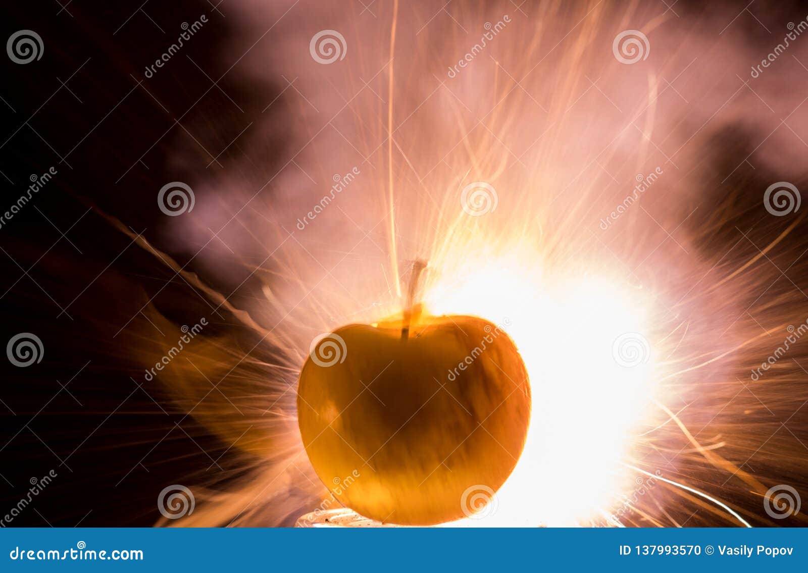 The Explosion of Fruit, Flash and Smoke, Apple, Lemon, Orange Stock ...
