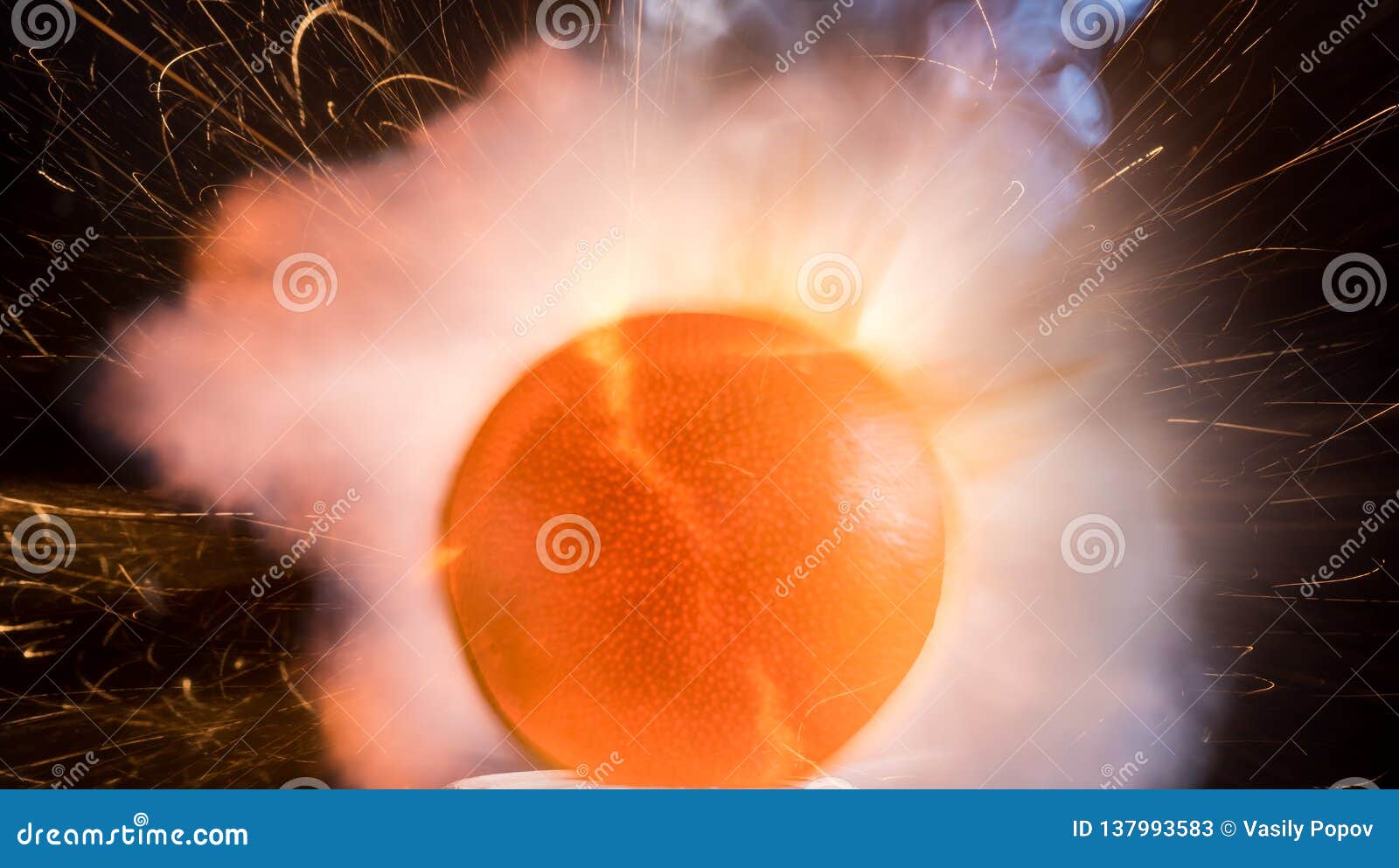 The Explosion of Fruit, Flash and Smoke, Apple, Lemon, Orange Stock ...