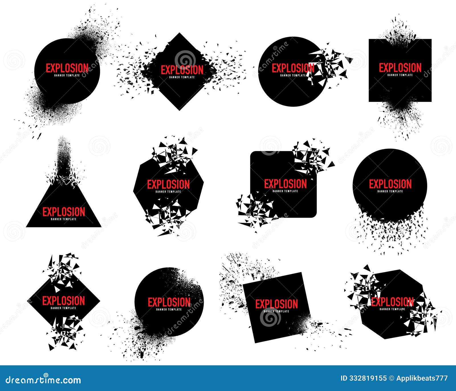 Explosion Geometric Shapes Collection. Set of Black Explosion Design ...