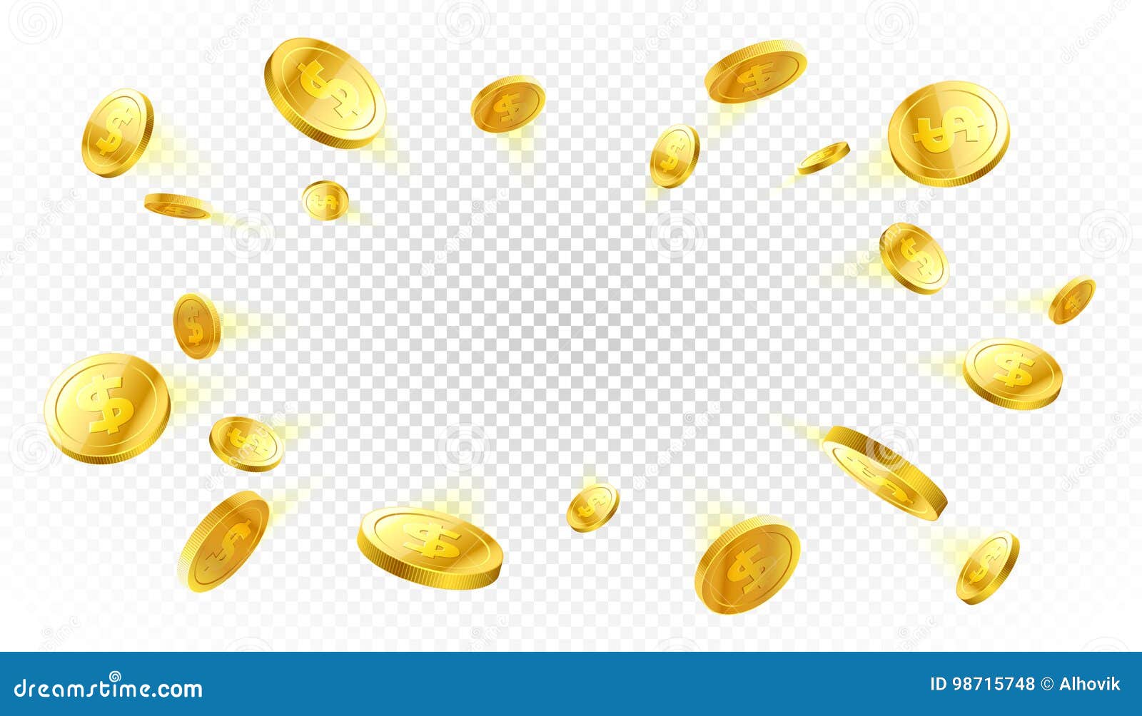 Gold Coins Explosion Banner, Isolated On Transparent Background Vector ...