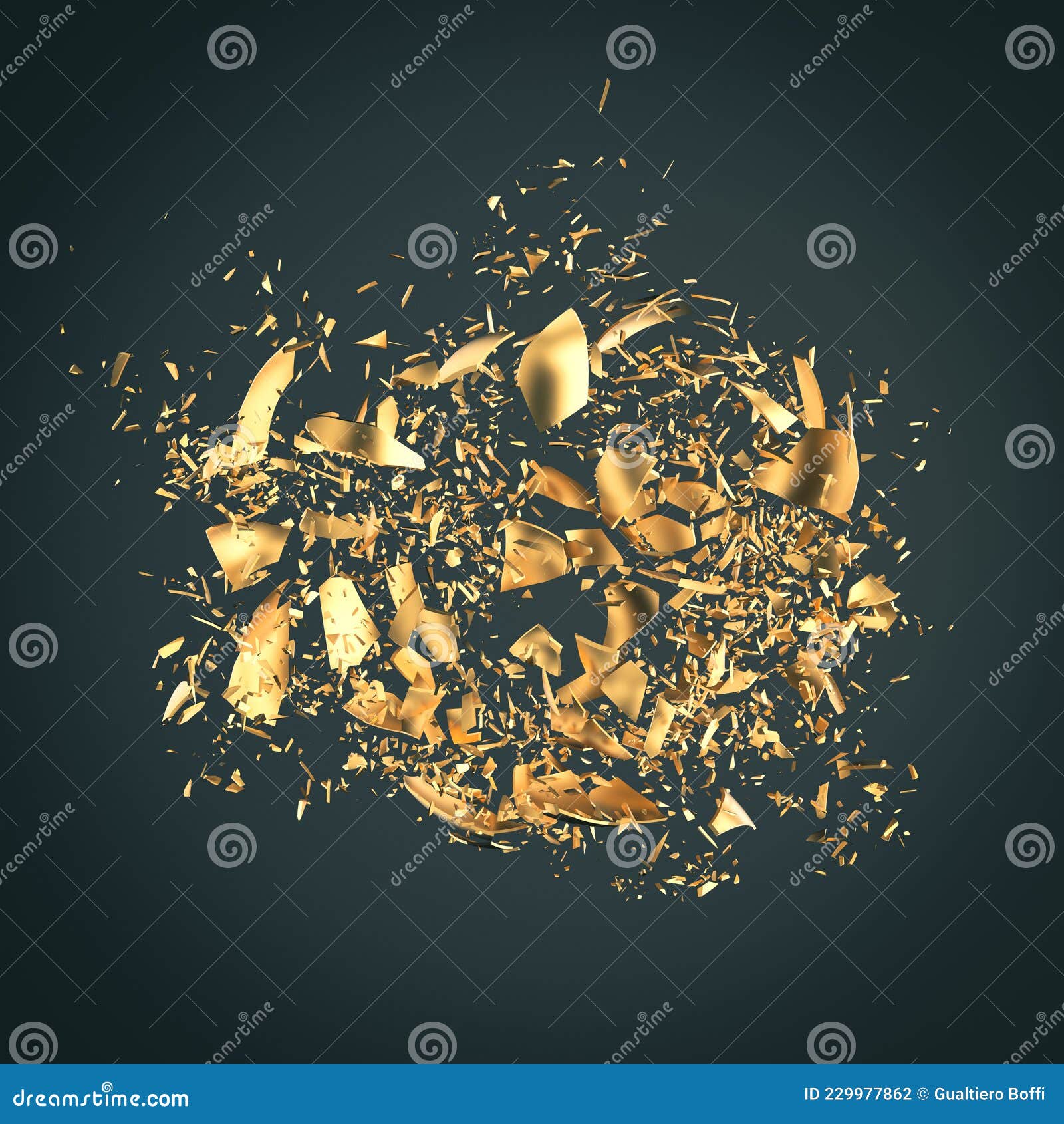 Explosion of Gold Fragments on a Dark Background Stock Illustration ...