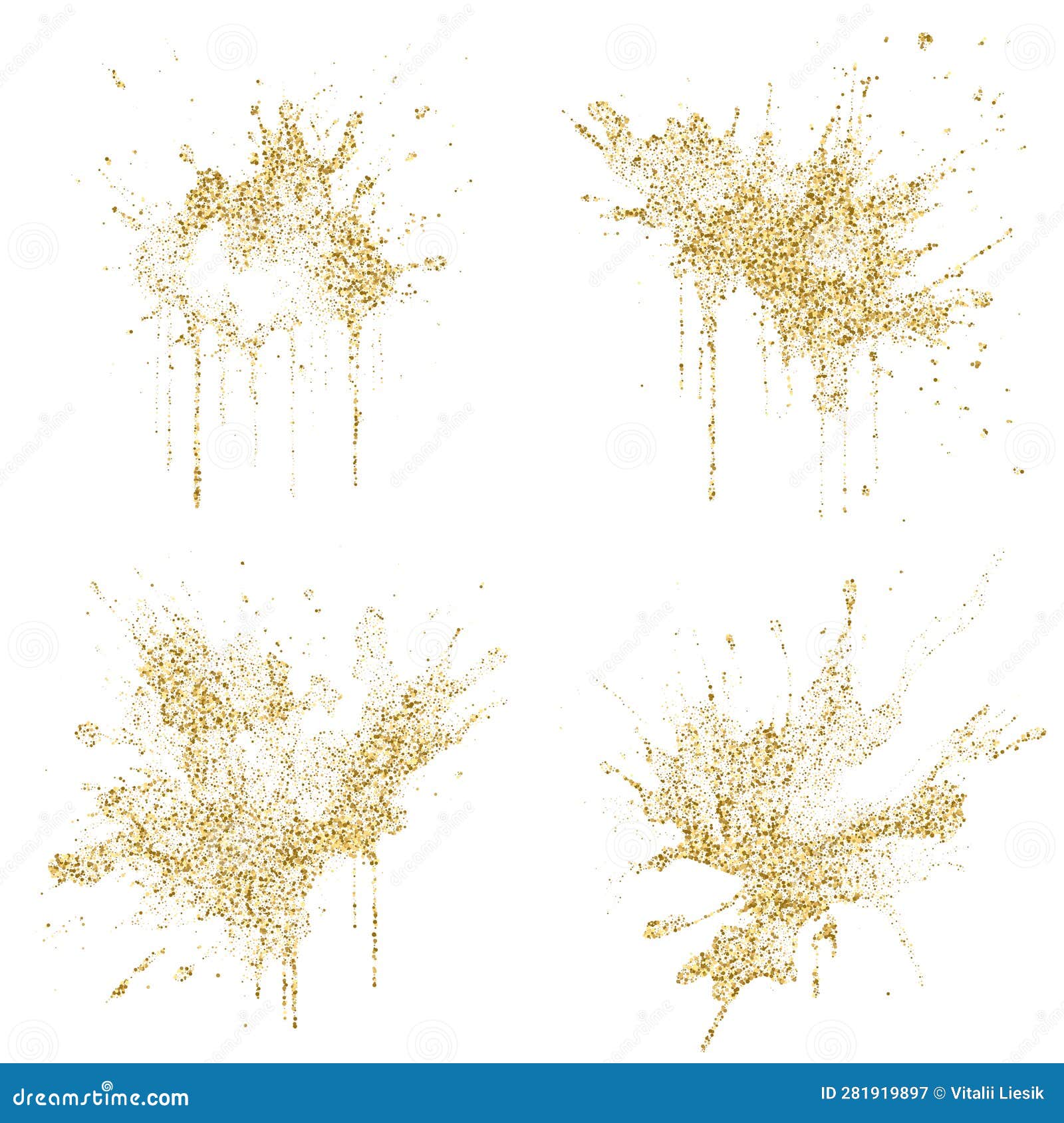 Explosion of Golden Glitter Confetti. Gold Dust and Particles Splatter ...