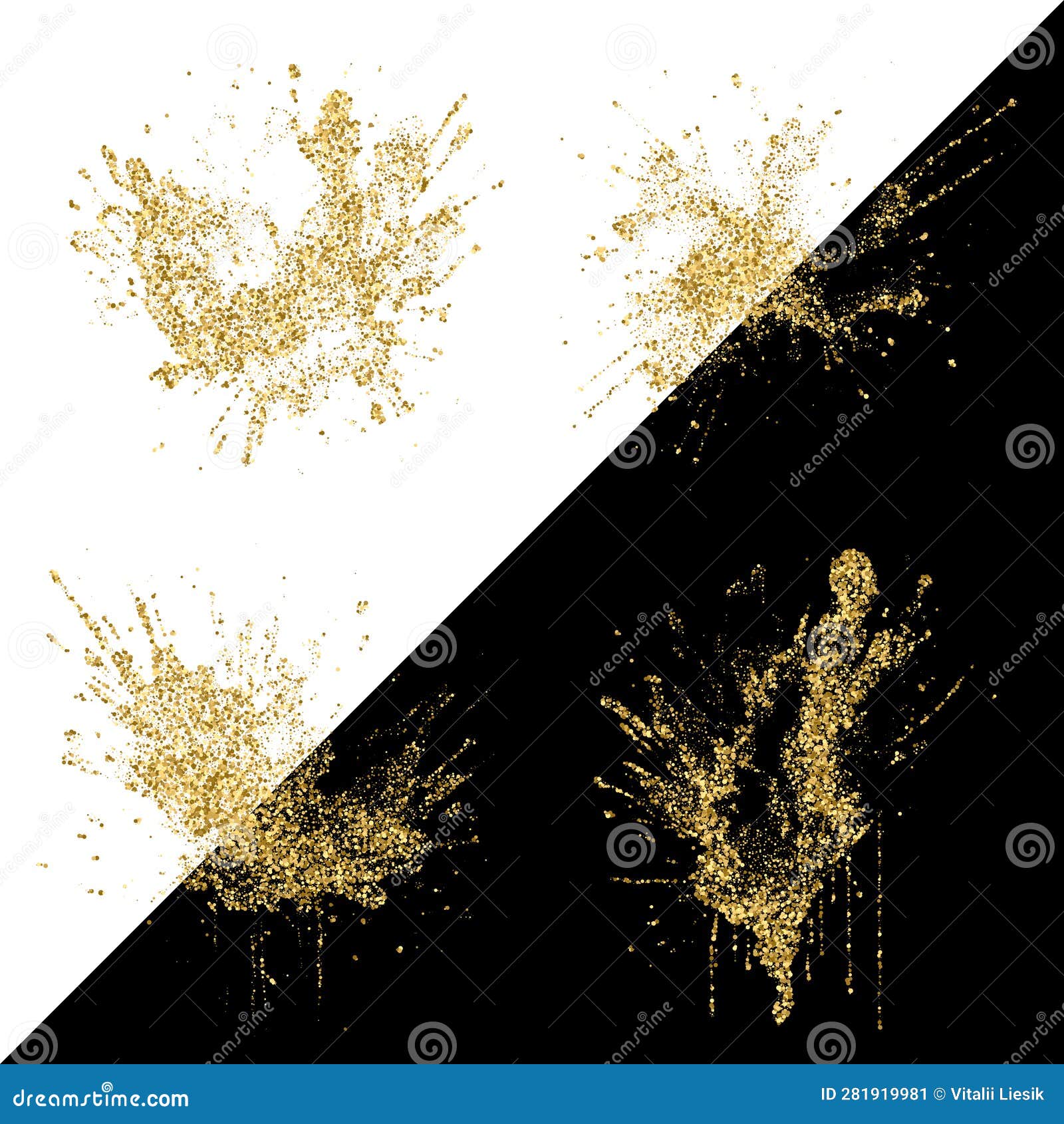 Explosion of Golden Glitter Confetti. Gold Dust and Particles Splatter ...