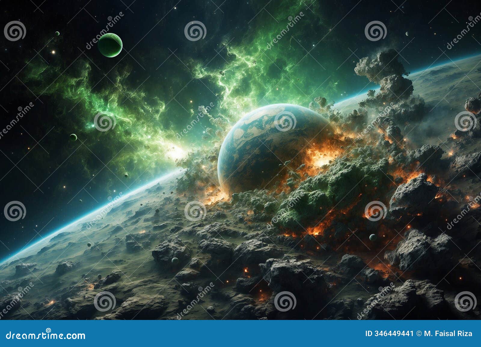 Explosion of Green Planet in Space Stock Illustration - Illustration of ...