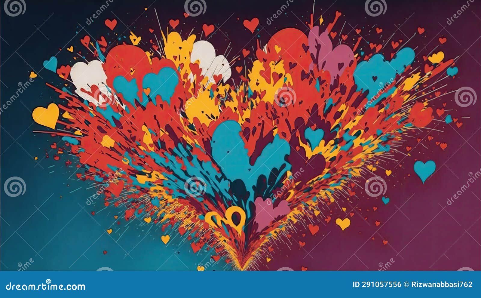 A Explosion of Hearts in a Variety of Colors. Stock Illustration ...