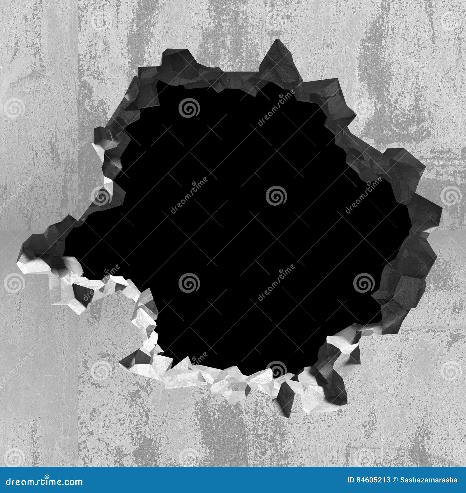 Explosion Hole in Concrete Cracked Wall. Industrial Background Stock ...