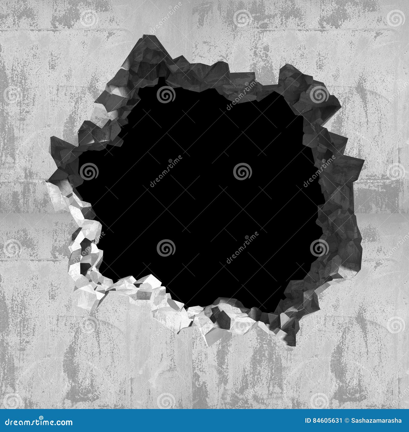 Explosion Hole in Concrete Cracked Wall. Industrial Background Stock ...