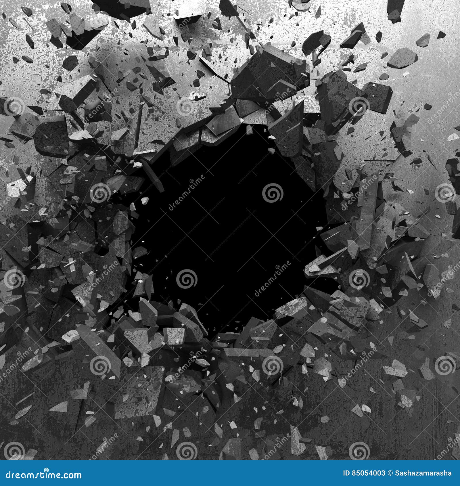 Explosion Hole in Concrete Cracked Wall. Industrial Background Stock ...