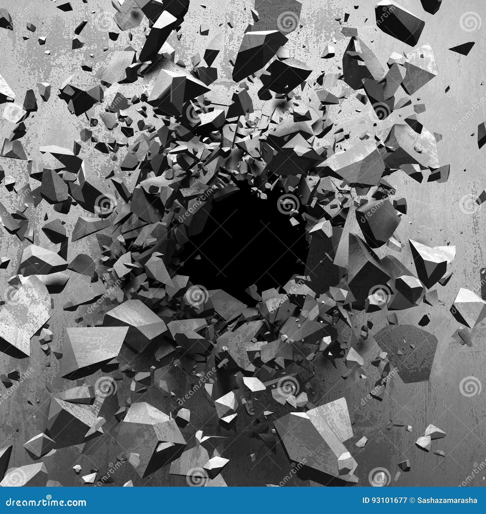 Explosion Hole In Concrete Cracked Wall. Industrial Background Royalty ...