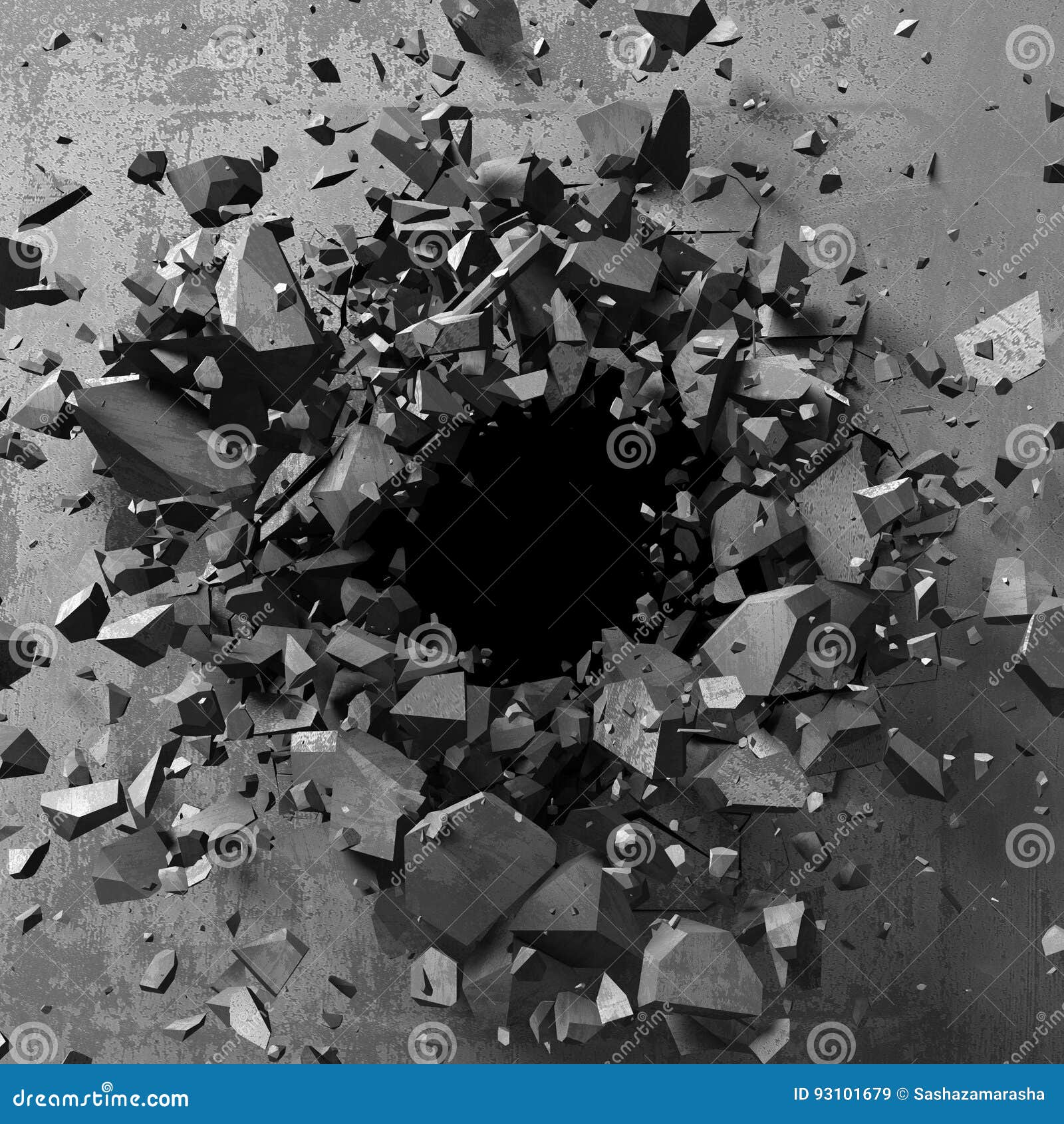 Explosion Hole in Concrete Cracked Wall. Industrial Background Stock ...