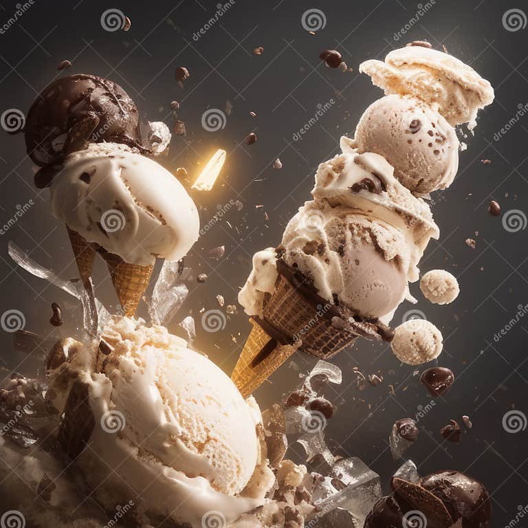 Explosion of Ice Cream, in a Swirling Tornado, Generated with AI Stock ...
