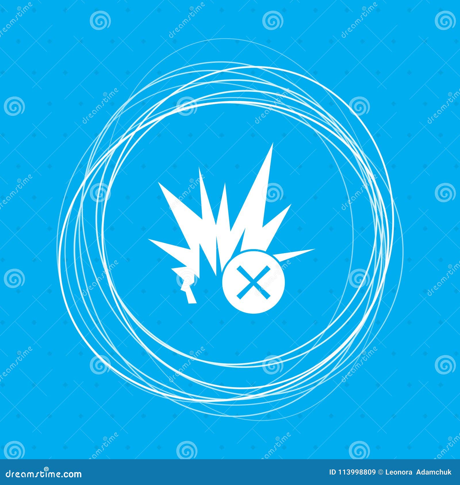 Explosion Icon on a Blue Background with Abstract Circles Around and ...