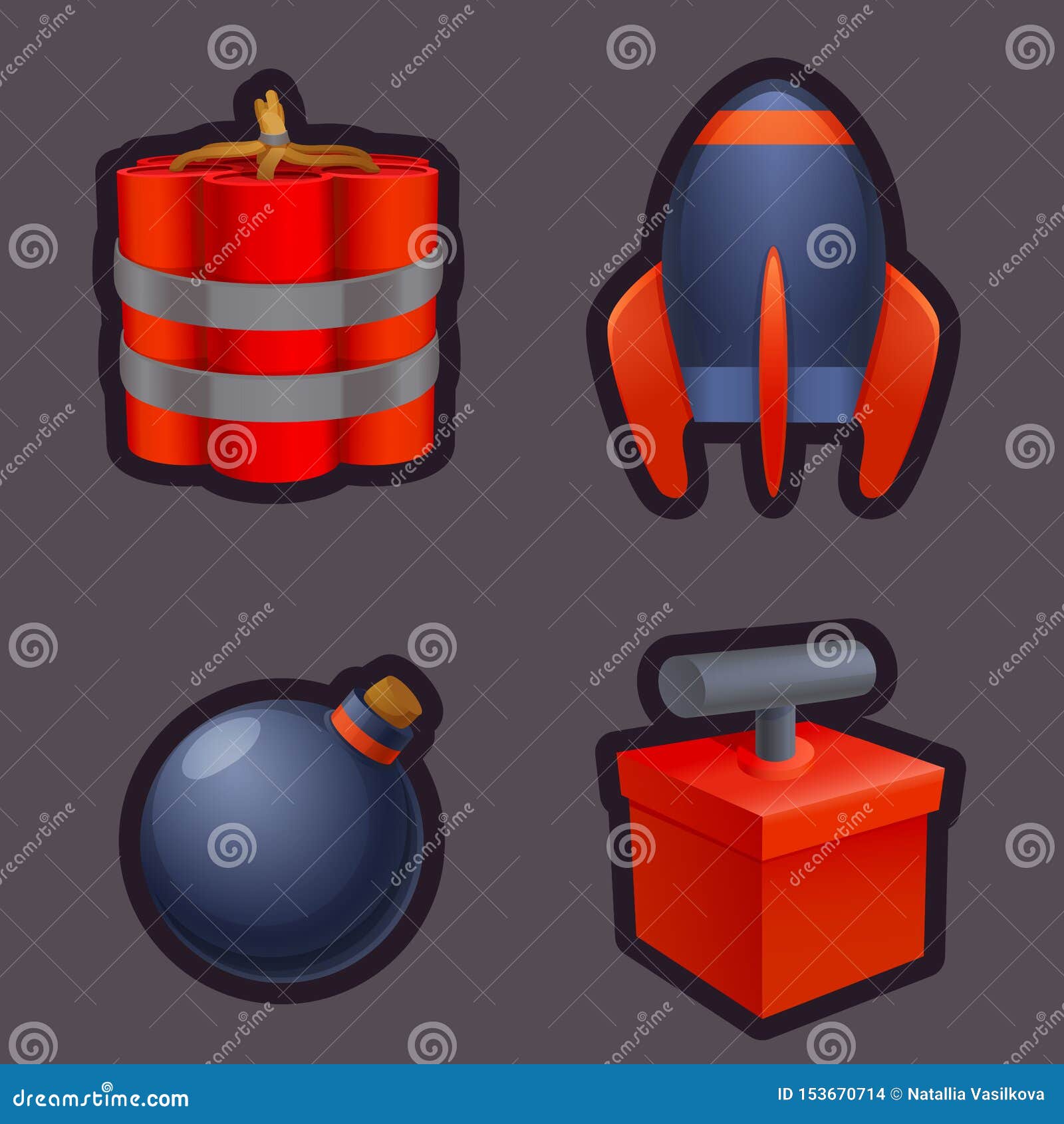 Set Of Explosive Weapon Game Icons. Game Art. Vector Illustration ...