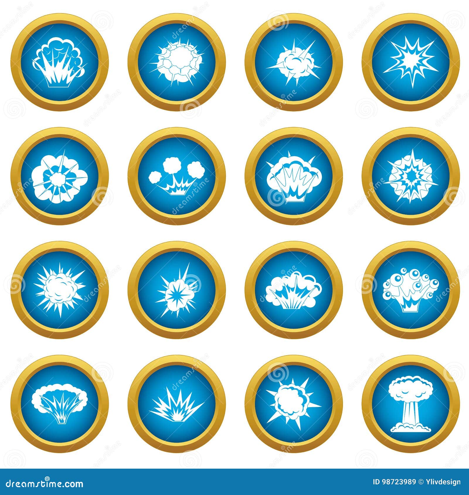 Explosion Icons Blue Circle Set Stock Vector - Illustration of cloud ...