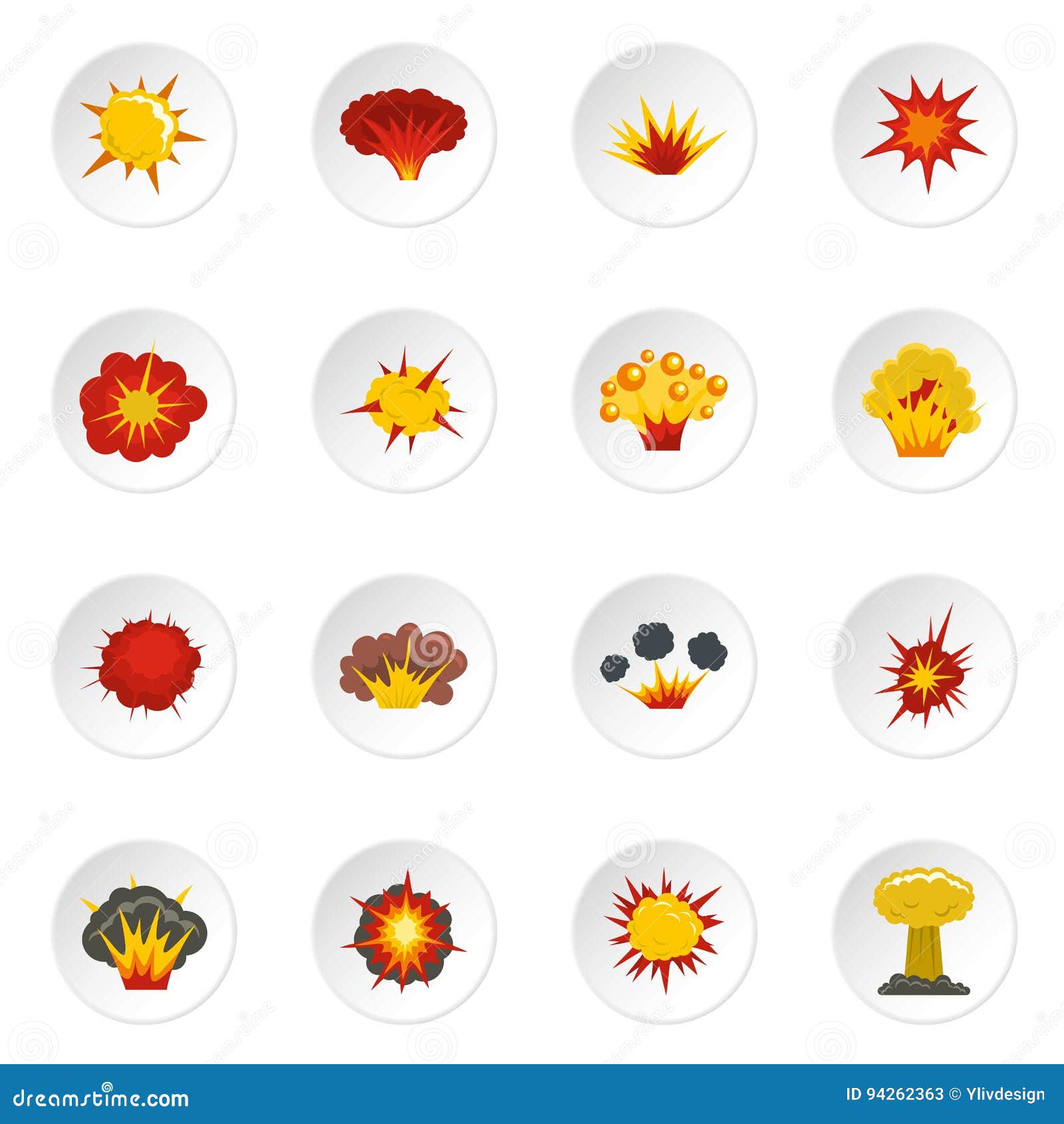 Explosion Icons Set in Flat Style Stock Vector - Illustration of ...