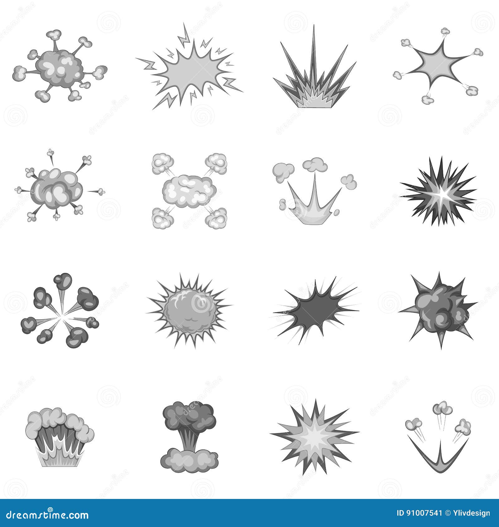 Explosion Icons Set Monochrome Stock Vector - Illustration of effect ...