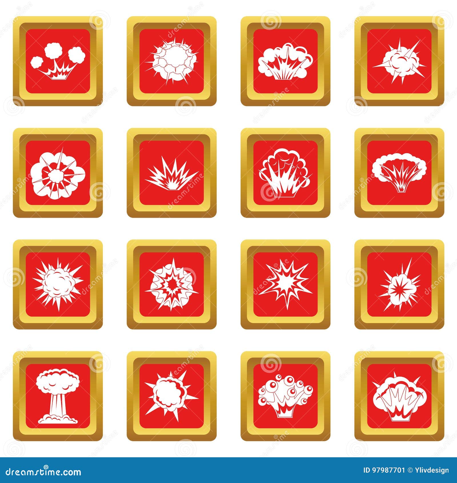 Explosion icons set red stock vector. Illustration of crash - 97987701