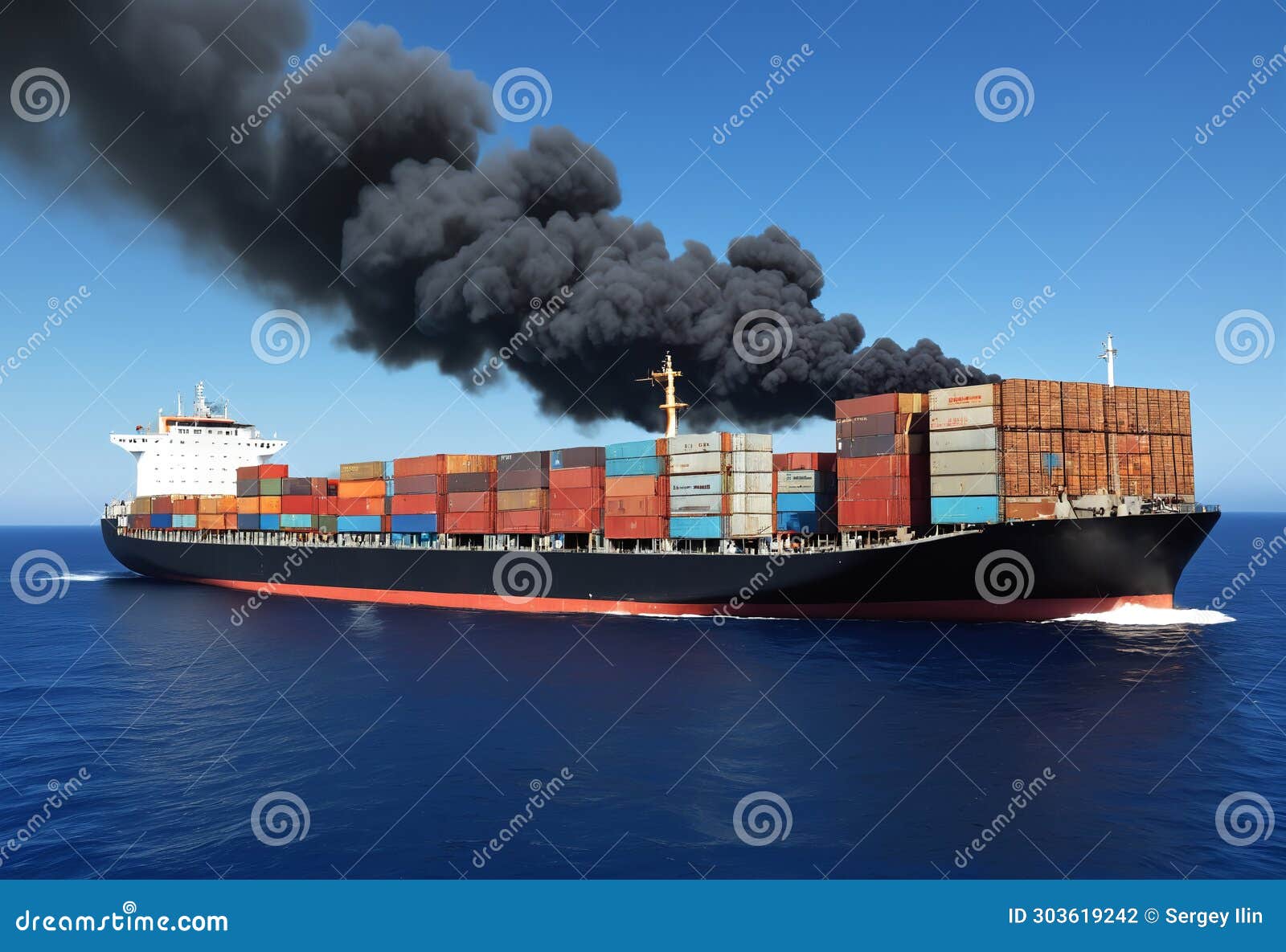 Explosion on Large Cargo Ship. Generative AI Stock Photo - Image of ...