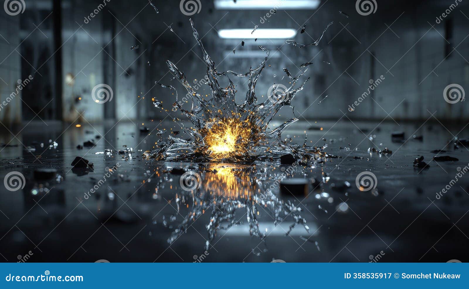 Explosion of Light Shattering Silence Abandoned Hallway Action Scene ...