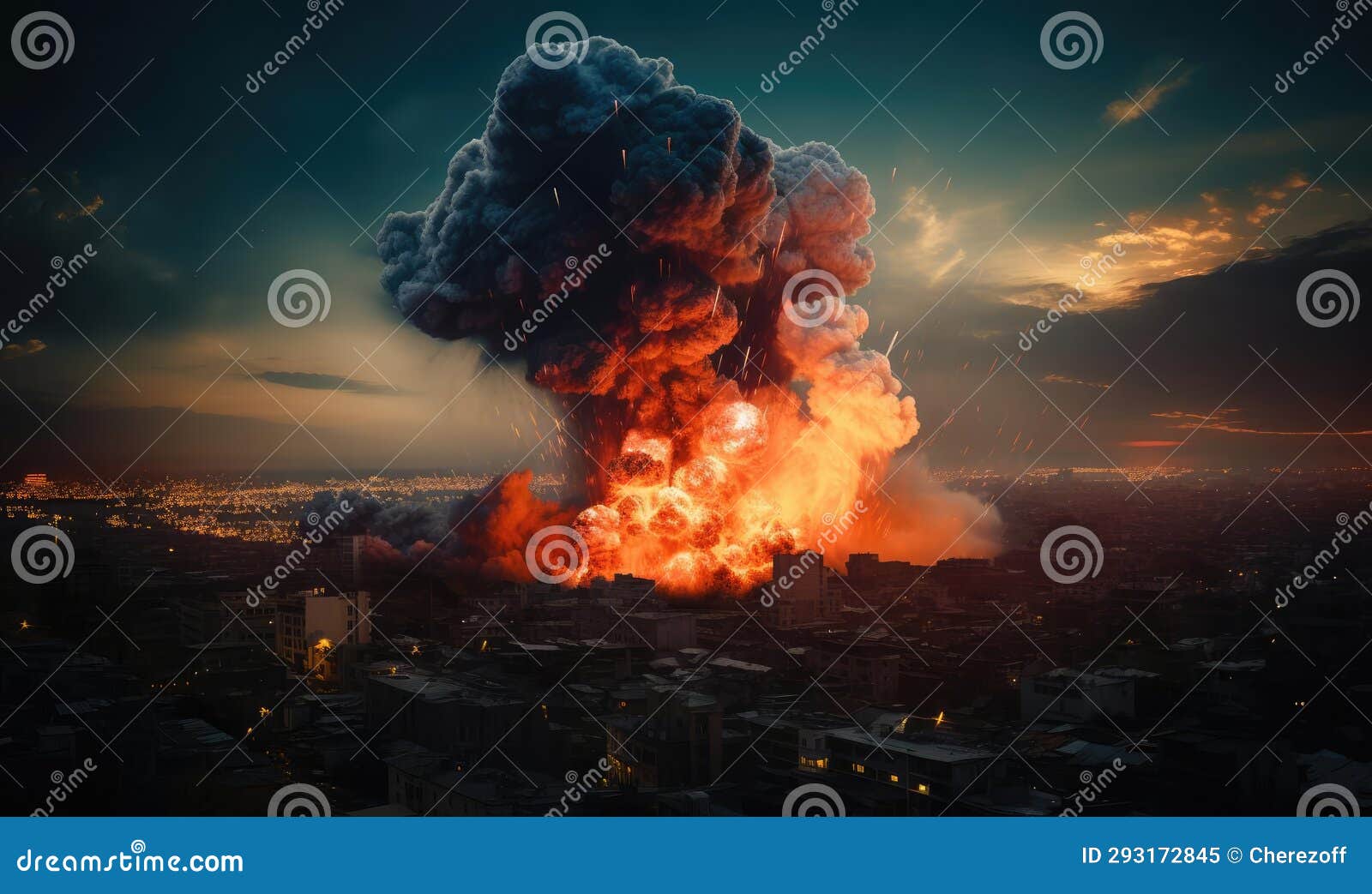 Explosion in the City at Night Stock Image - Image of urban, technology ...