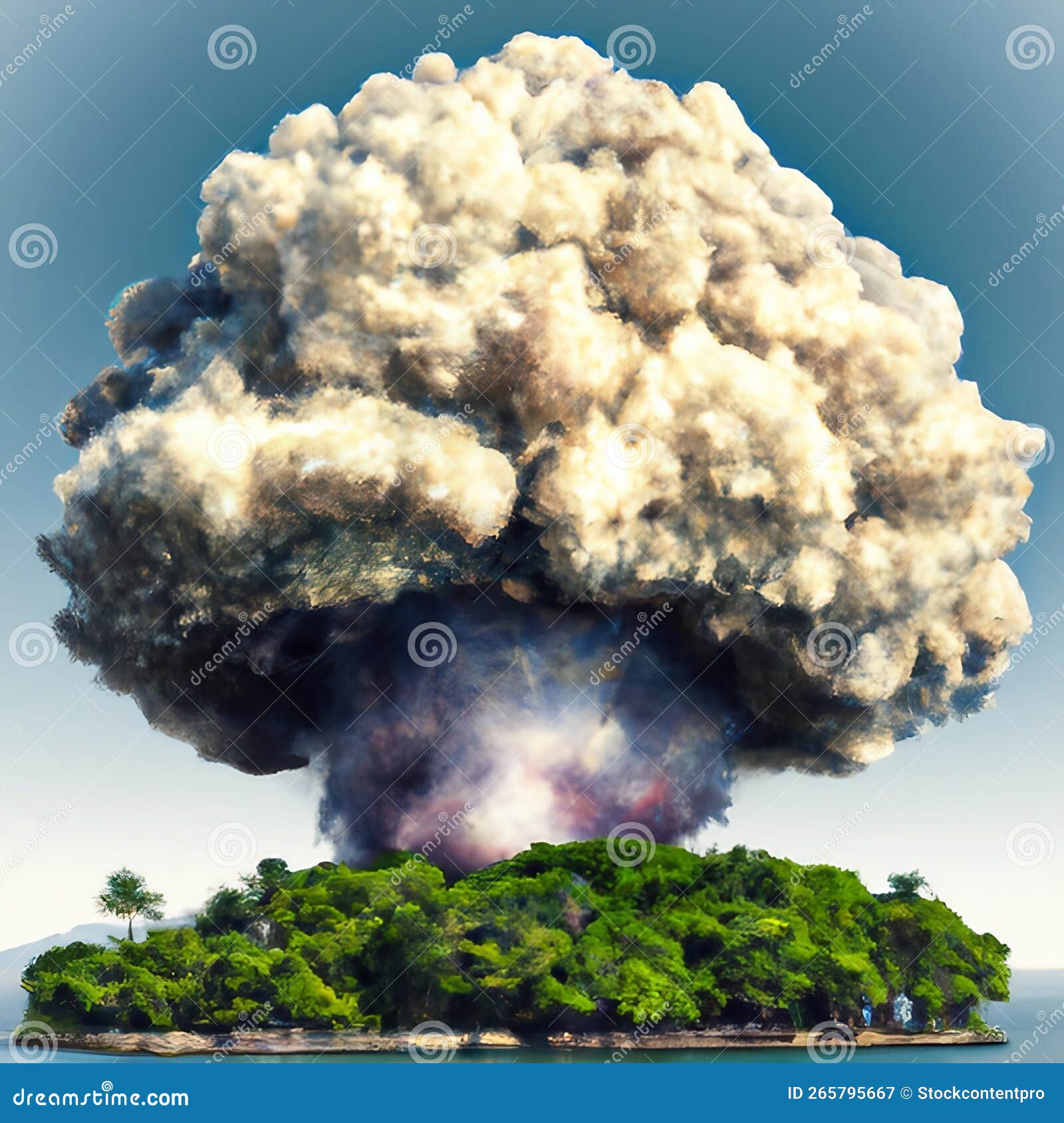 Explosion. Nuclear Blast Over a Tropical Island Stock Illustration ...