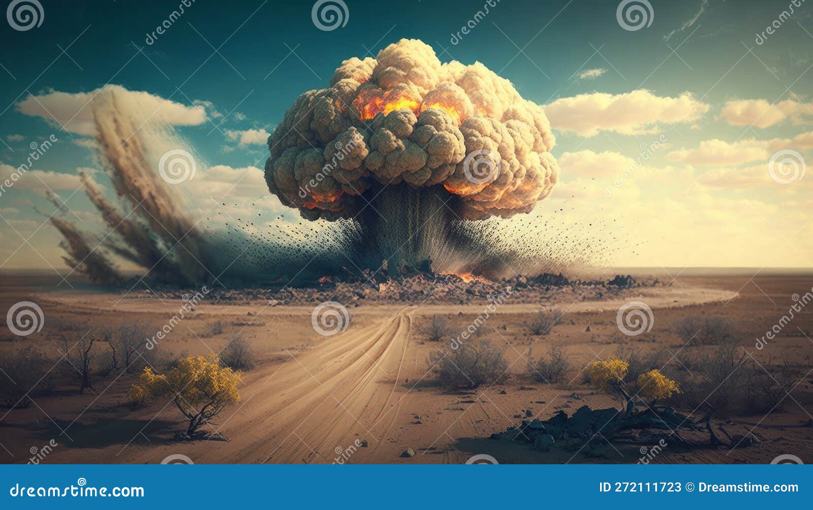 Explosion of Nuclear Bomb in the Desert. Generative AI Stock ...