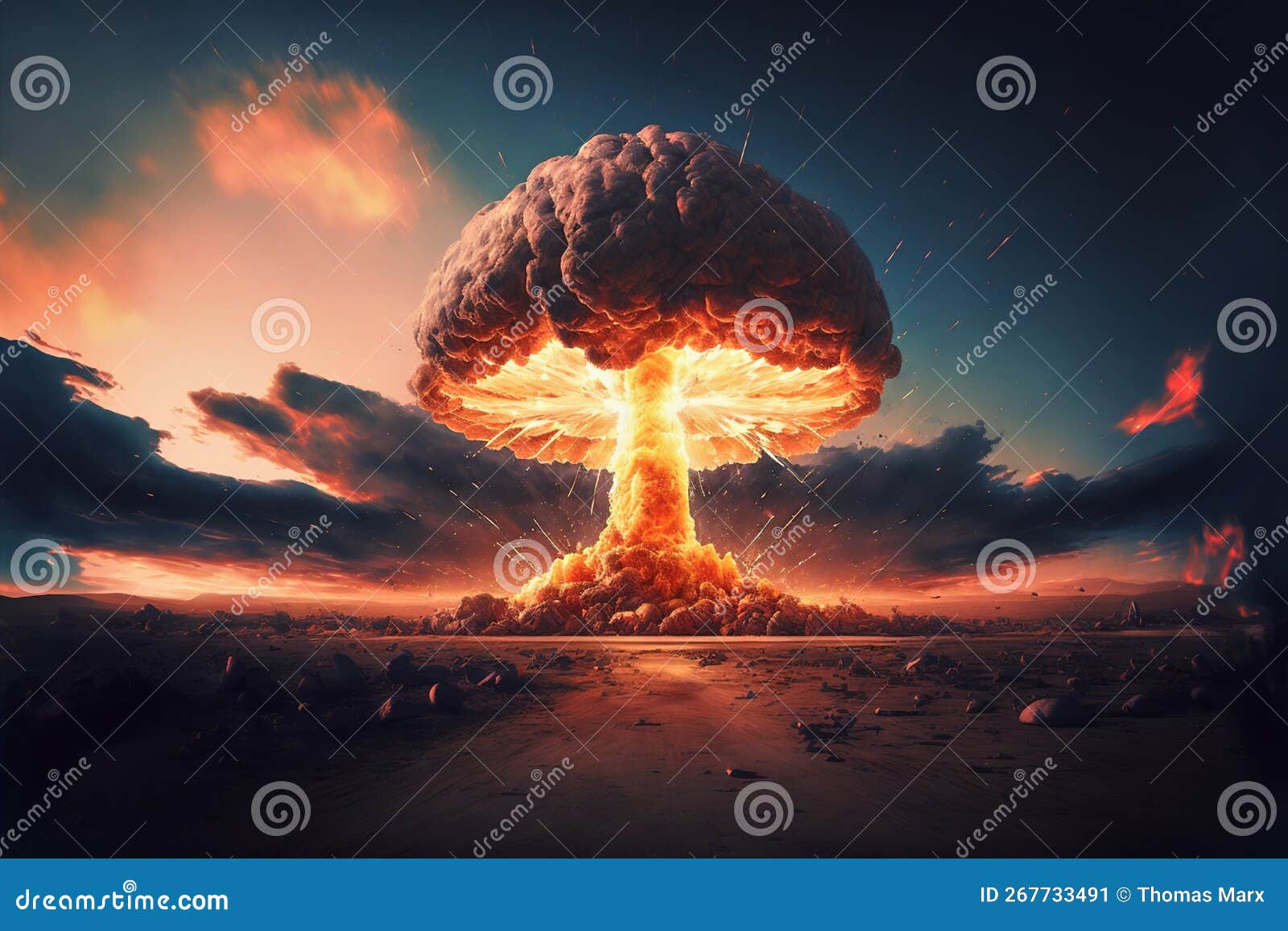 Nuclear Explosion in Desert Area Stock Illustration - Illustration of ...