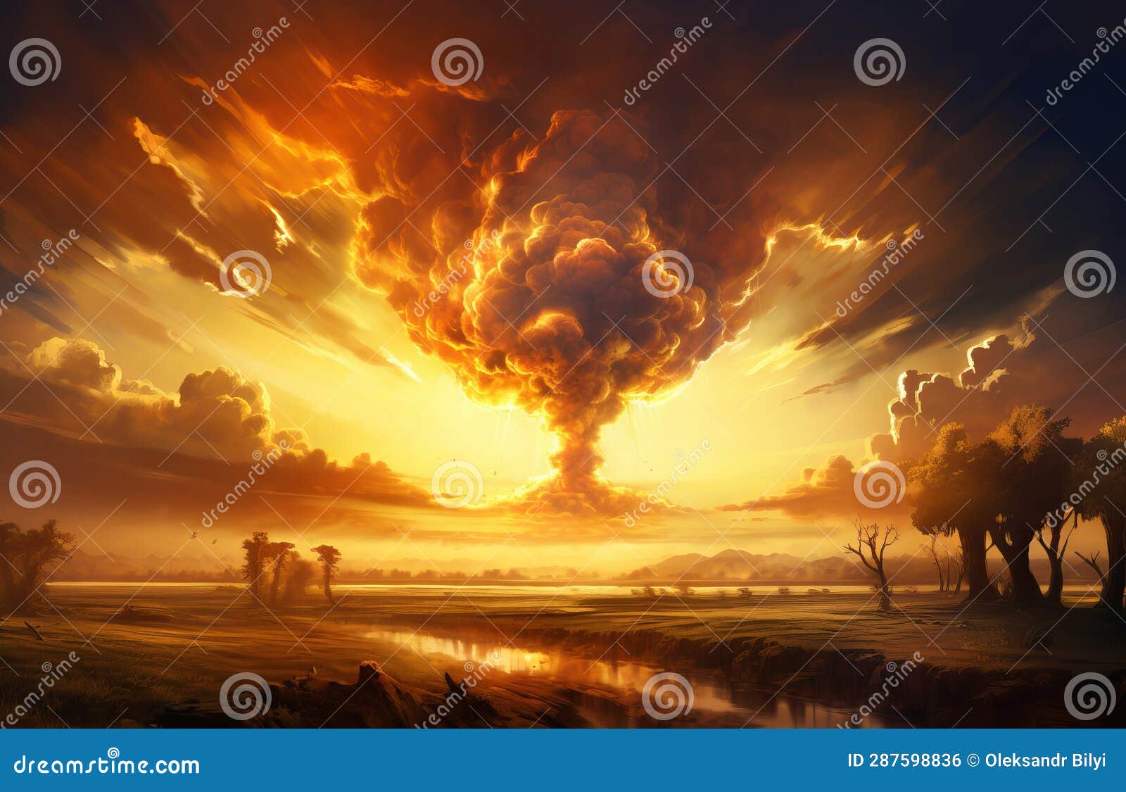 Nuclear Explosion with Clouded Clouds Stock Illustration - Illustration ...