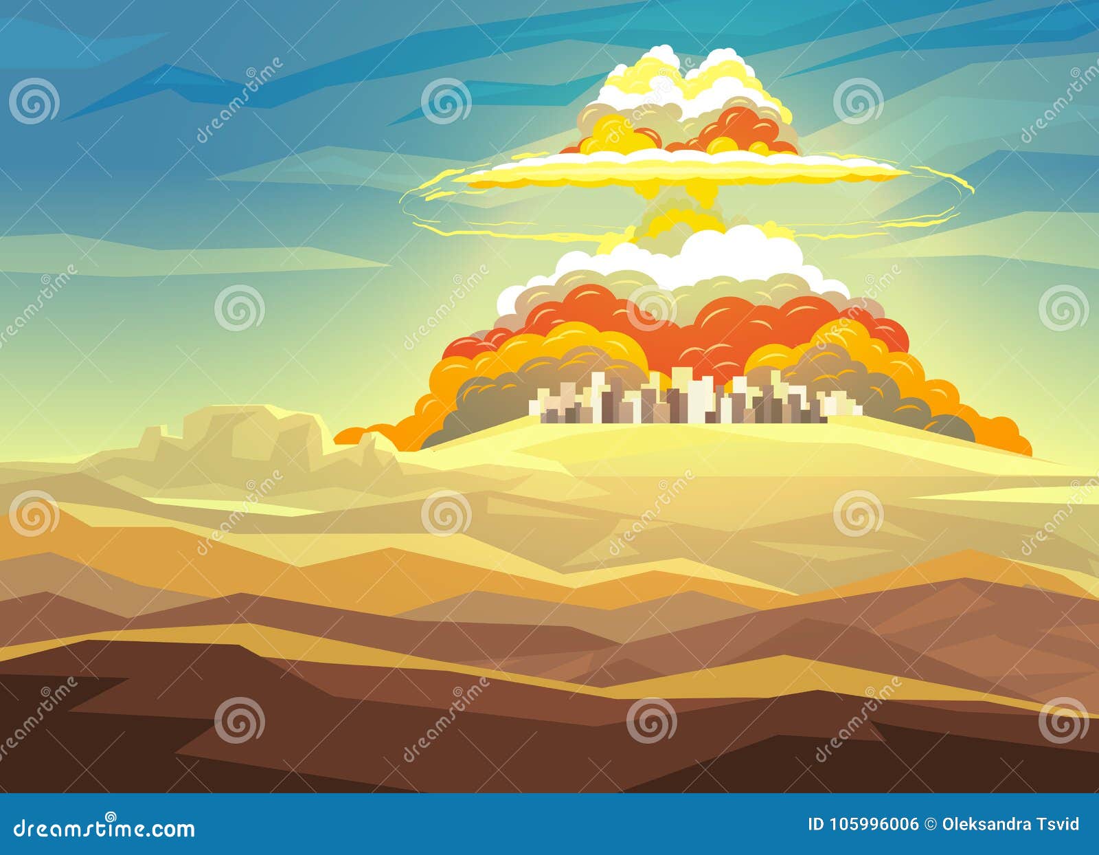 Explosion of Nuclear Bomb Over City Stock Vector - Illustration of ...