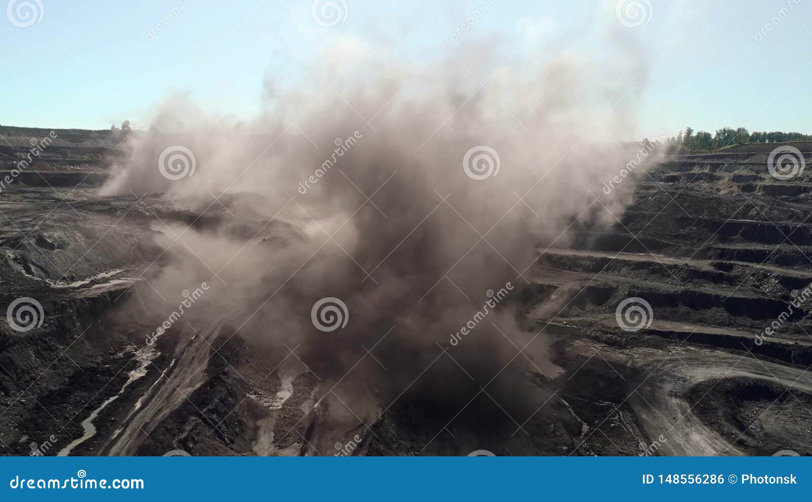 Explosion at Open Mine. Detonation Rocks in Quarry Mining. Aerial ...