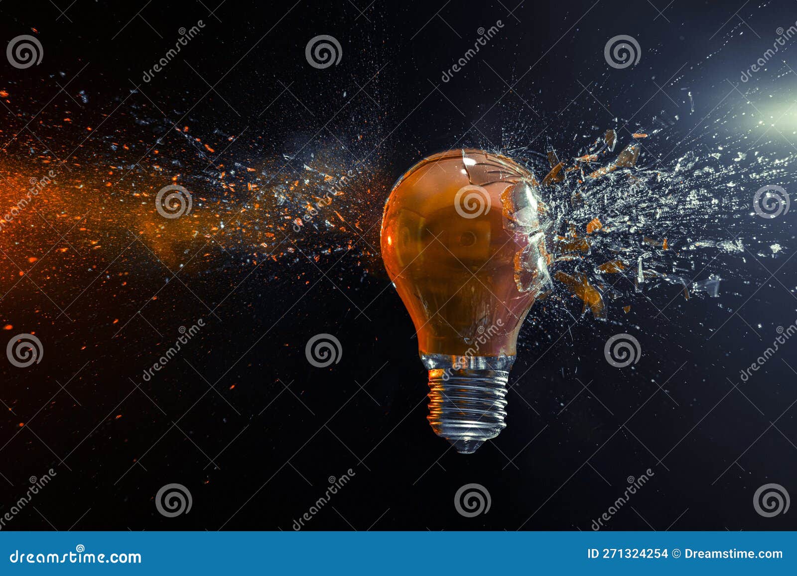 Explosion of an Orange Bulb Stock Photo - Image of struck, dark: 271324254