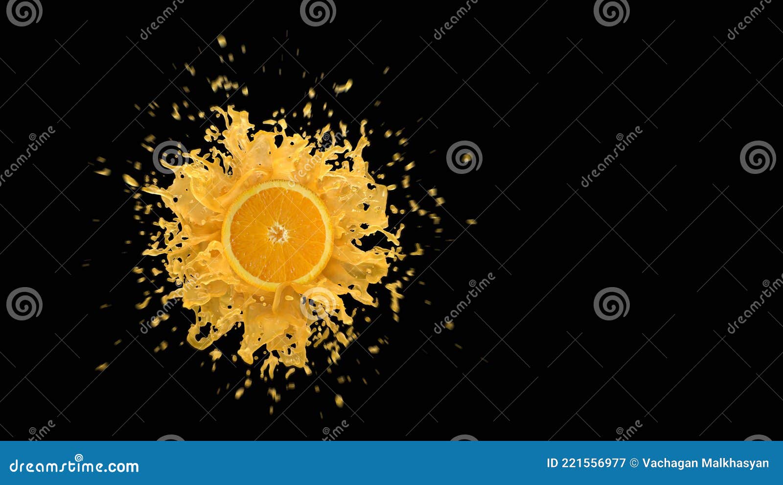 Explosion of Orange Juice. Splash of Orange Juice. Top View. Black ...