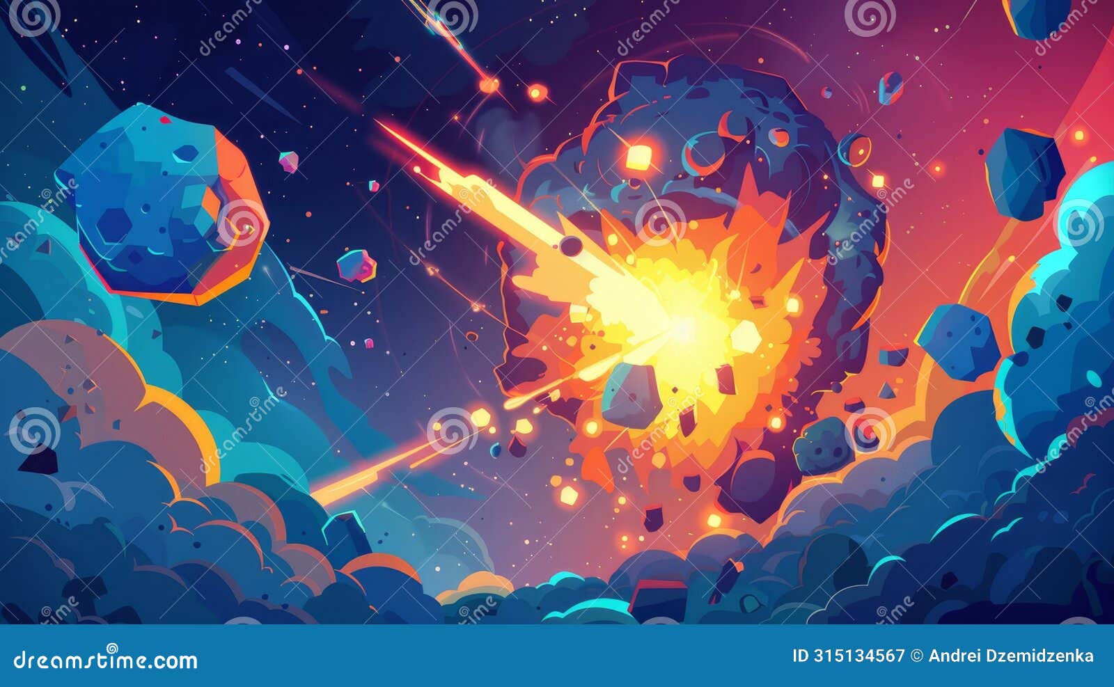 An Explosion in Outer Space, a Meteorite or Asteroid Exploding in Outer ...