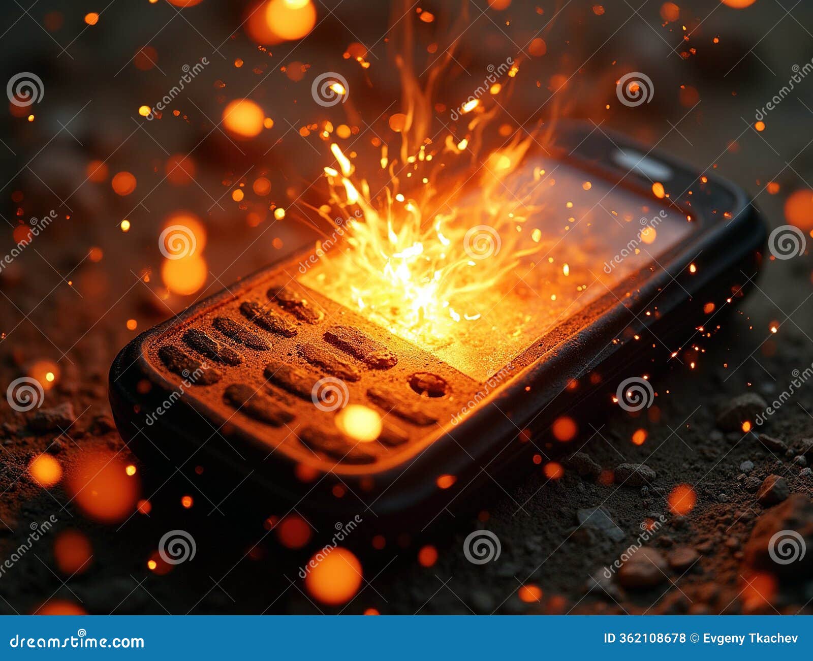 Explosion Of Pager Filled With Explosives In Hand. Danger. Fire And ...