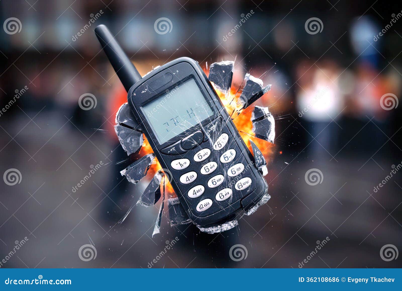 Explosion Of Pager Filled With Explosives In Hand. Danger. Fire And ...
