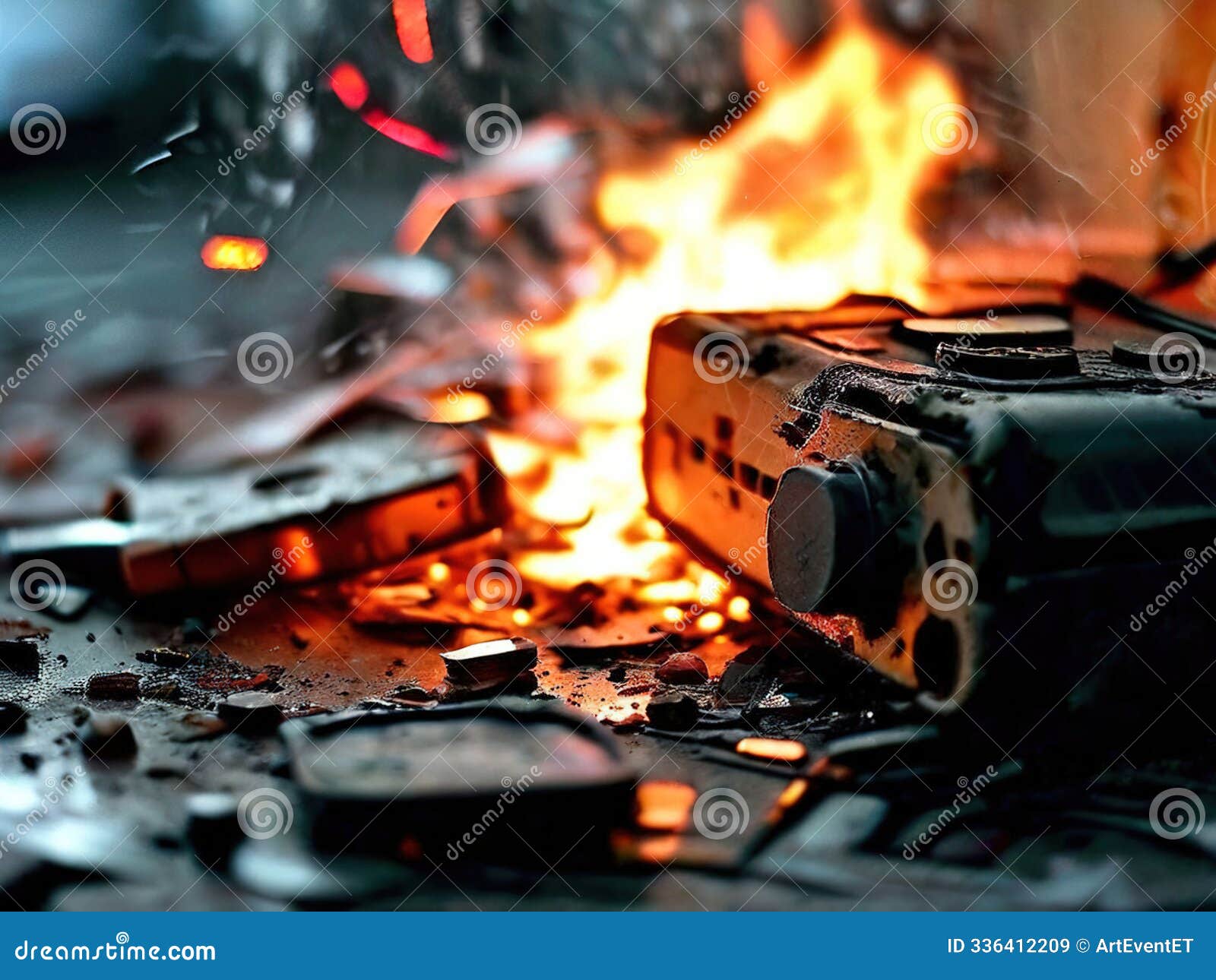 Explosion of Pager Filled with Explosives. Danger. Fire and Ignition of ...