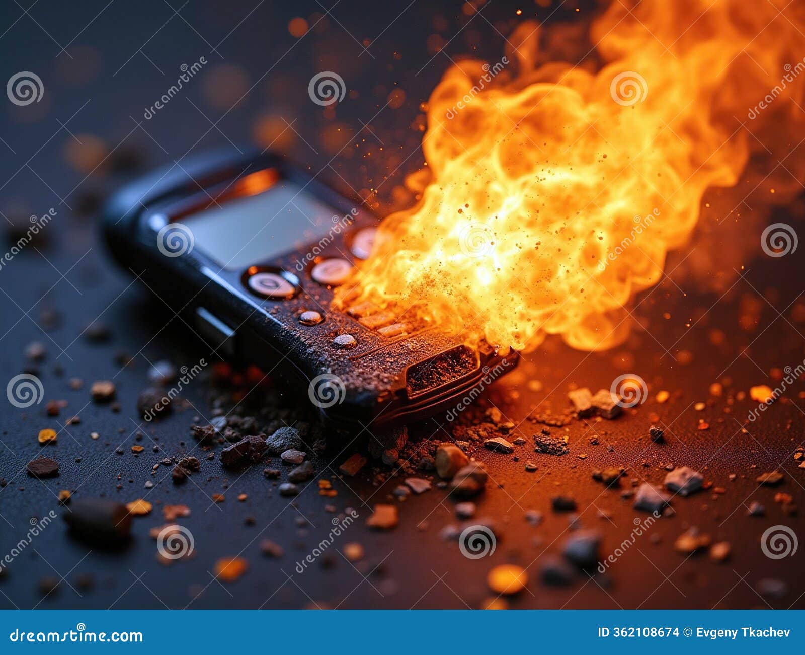 Explosion Of Pager Filled With Explosives In Hand. Danger. Fire And ...