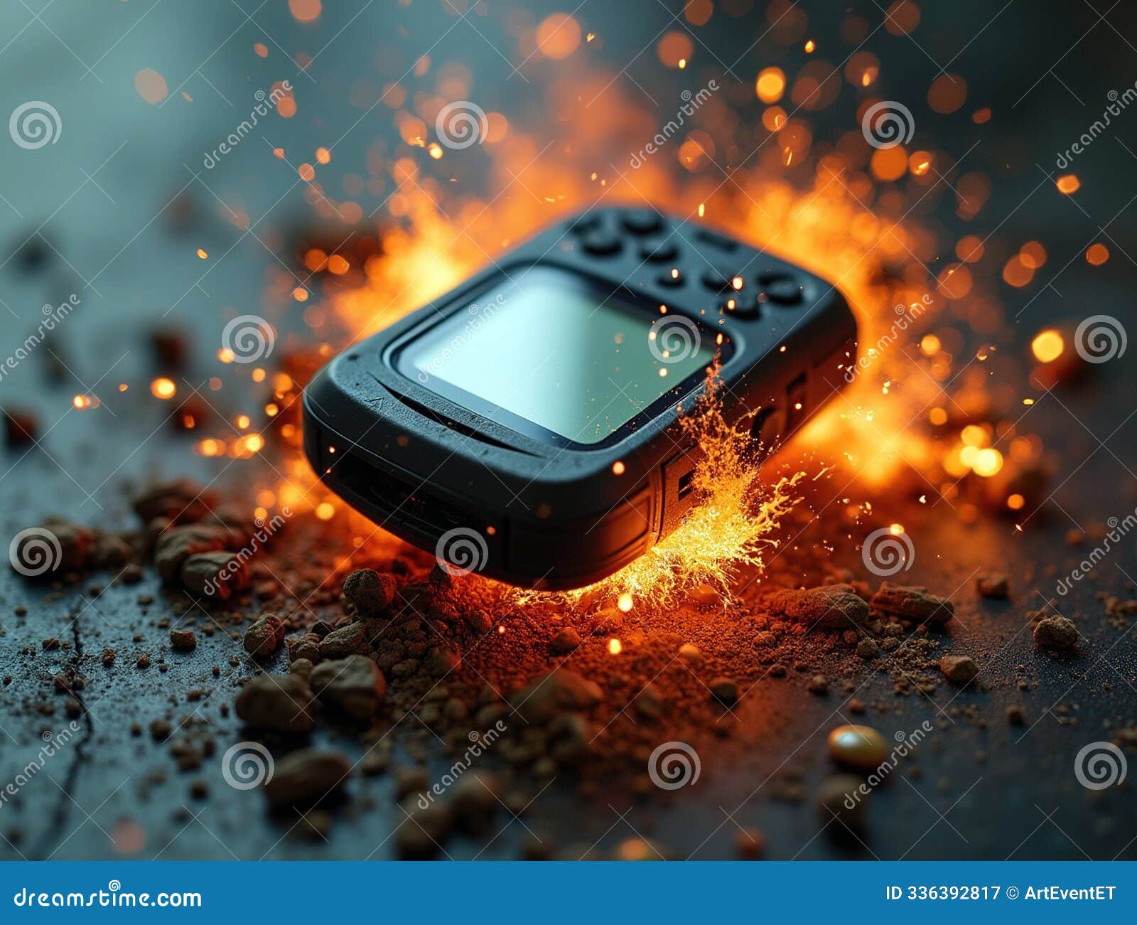 Explosion Of Pager Filled With Explosives. Danger. Fire And Ignition Of ...
