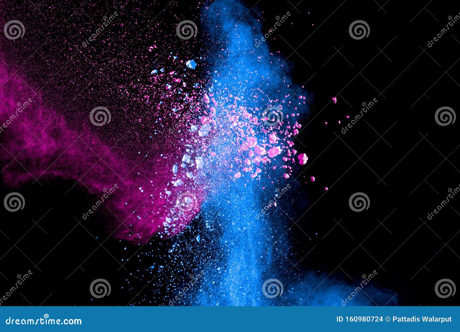 Explosion of Pink Blue Colored Powder Isolated on Black Background.Blue ...