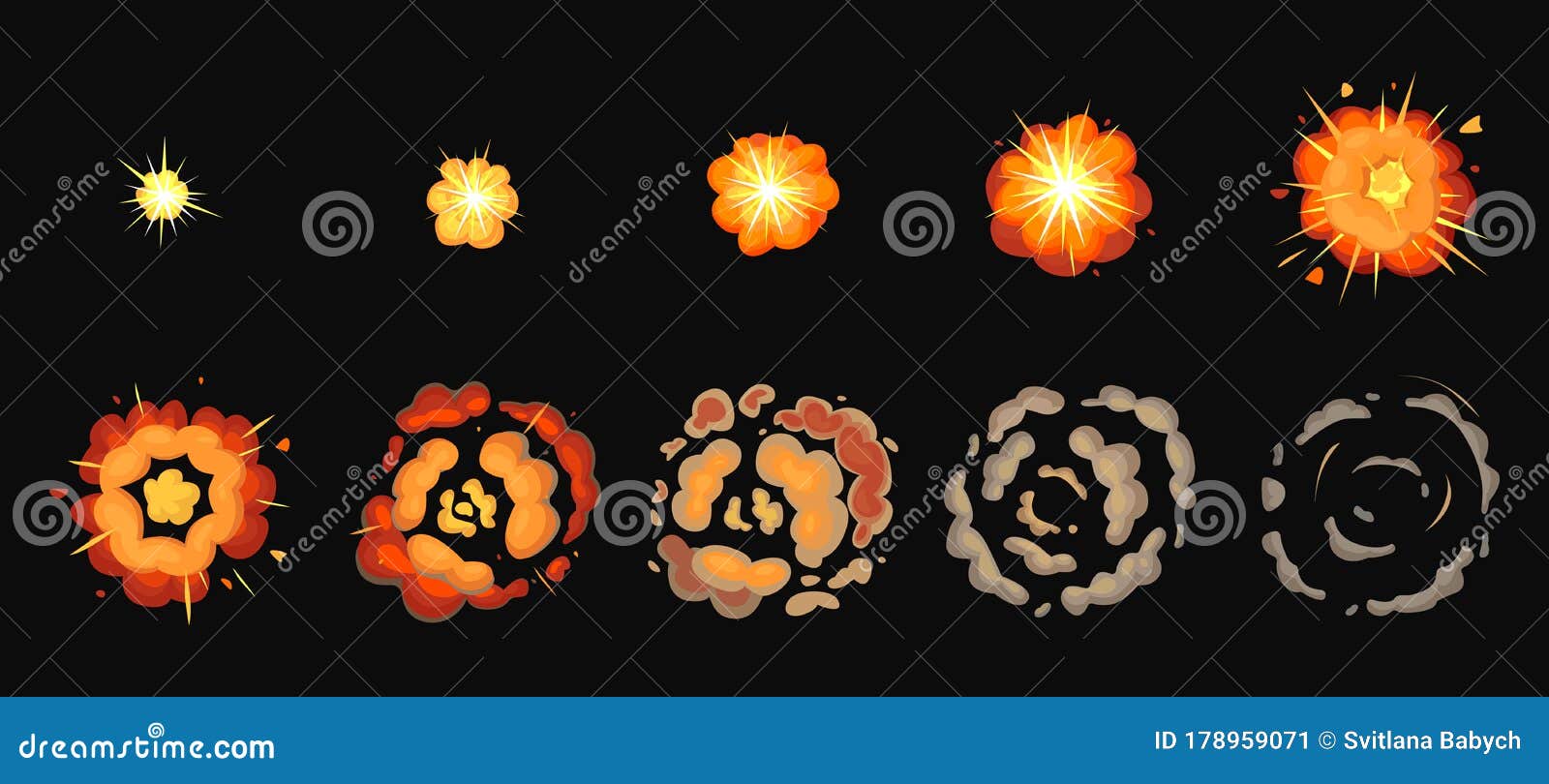 Explosion Process Cartoon Style, Detonating Explosives With Subsequent ...
