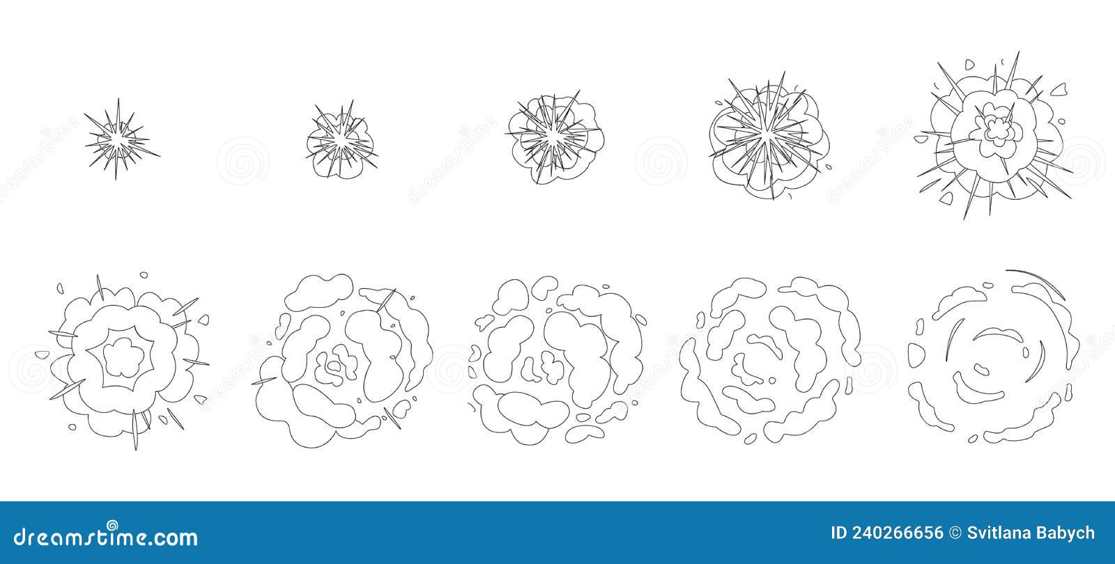 Explosion Process Isolated Outline Set Icon. Vector Illustration Effect ...