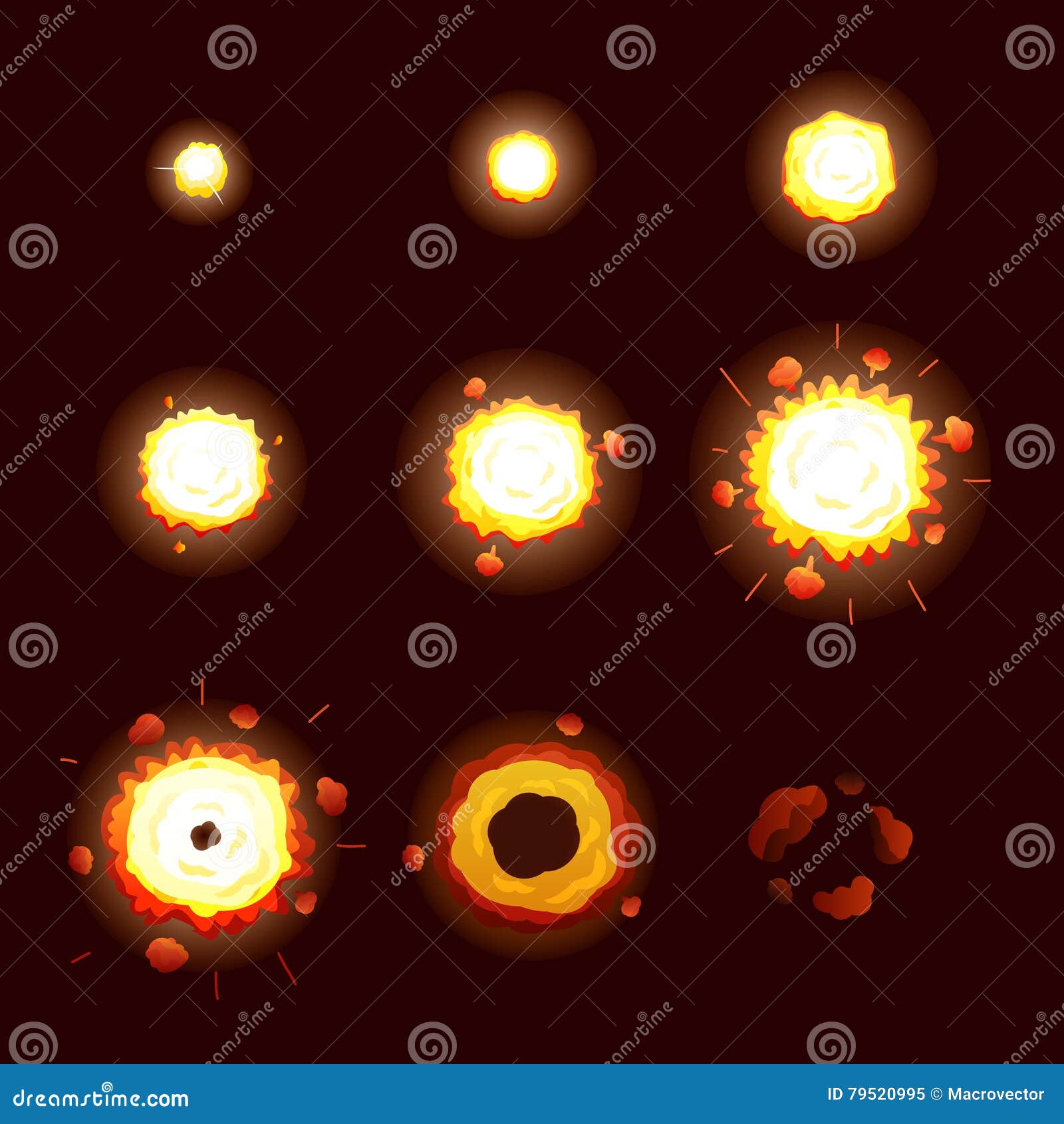 Explosion Process Cartoon Style, Detonating Explosives With Subsequent ...