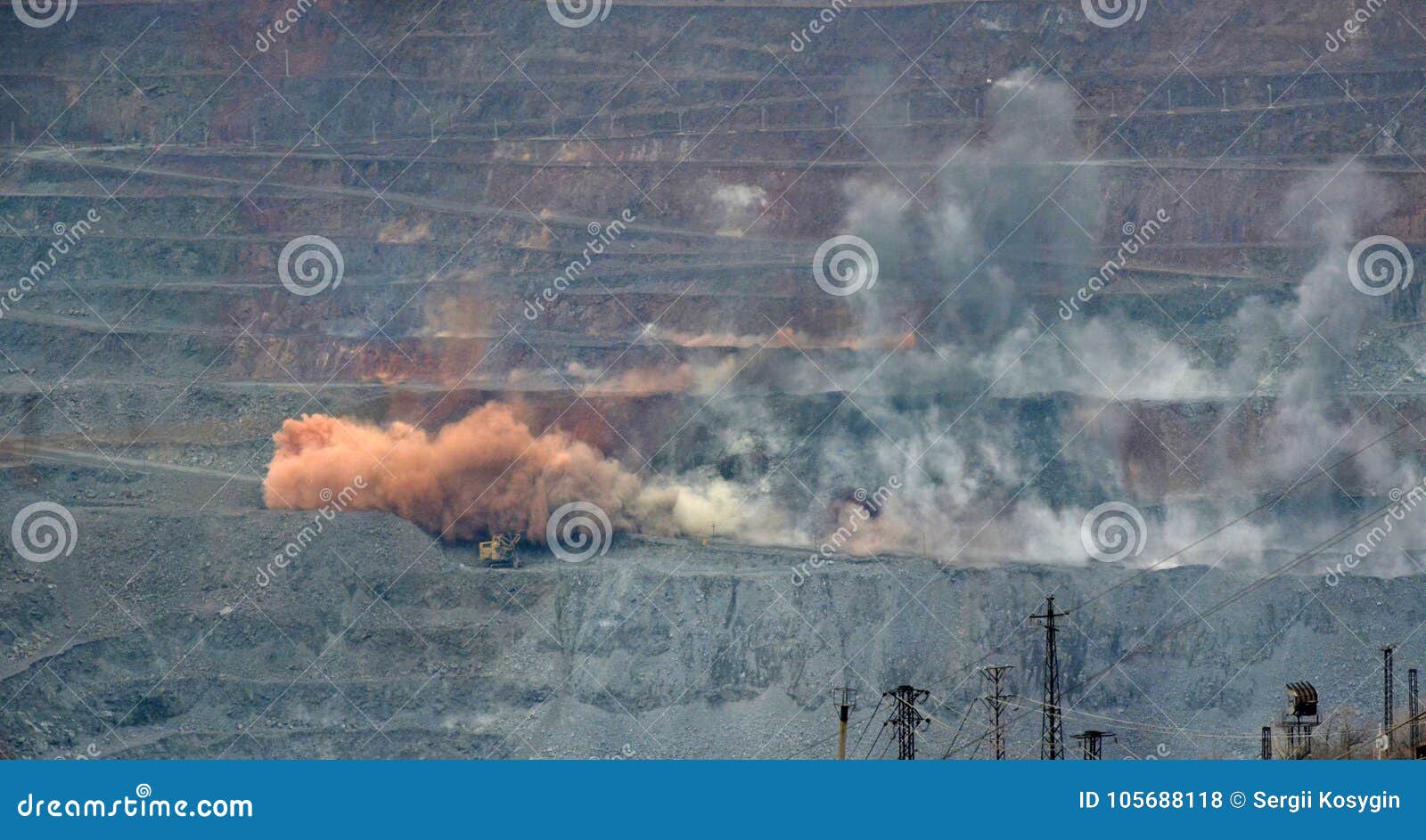 Rock explosion in a quarry stock photo. Image of iron - 105688118