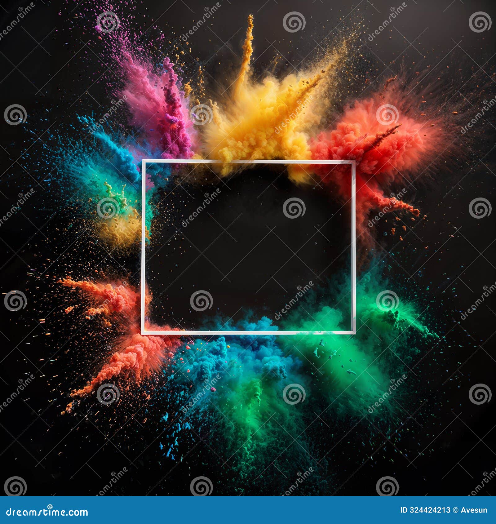 Explosion Rainbow of Colorful Powder Particles Bursting Sprayed Over ...