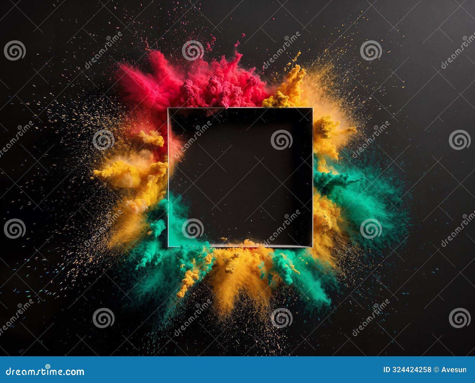 Explosion Rainbow of Colorful Powder Particles Bursting Sprayed Over ...